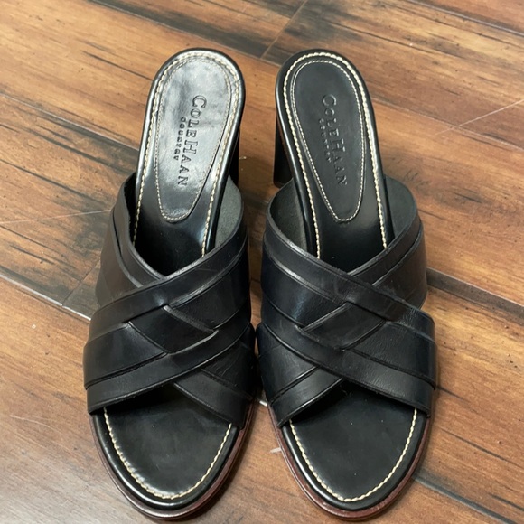 Cole Haan | Shoes | Cole Haan Sandals Open Toe Black Heels Size 8 ...